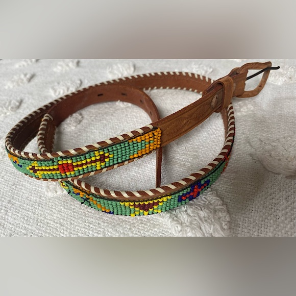 Vintage | Accessories | Vintage Indian Design Hand Beaded Leather Belt 8s | Poshmark